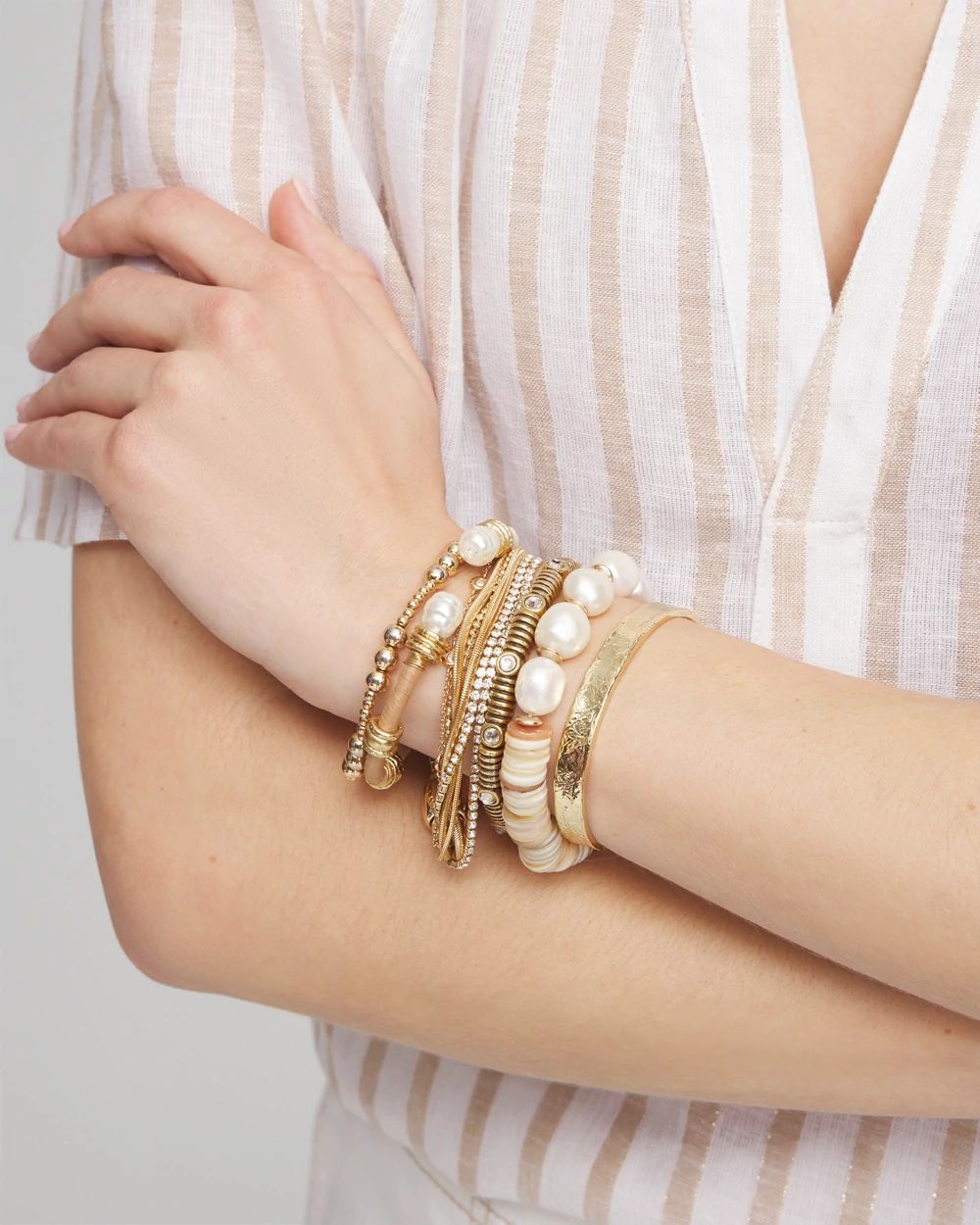 Neutral Raffia & Pearl Wrapped Cuff | Chico's
